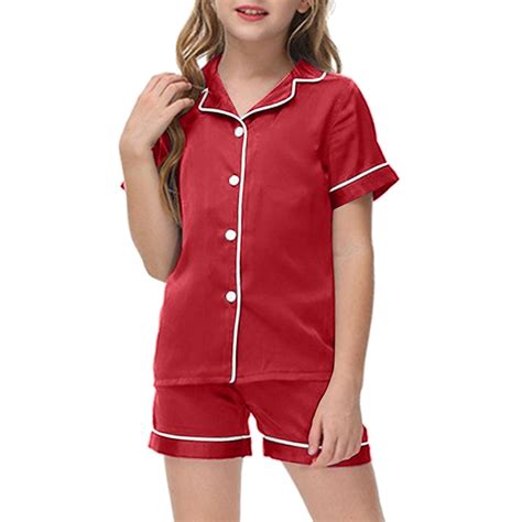 Girls Pajamas Short Sleeve Button Down Loungewear With Shorts Girls