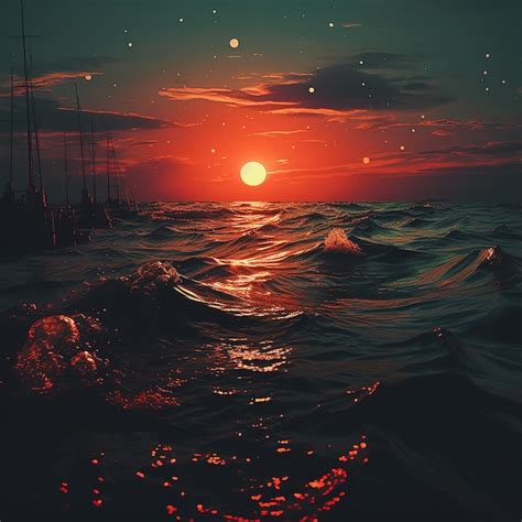 Premium Ai Image Synth Wave Over The Sea