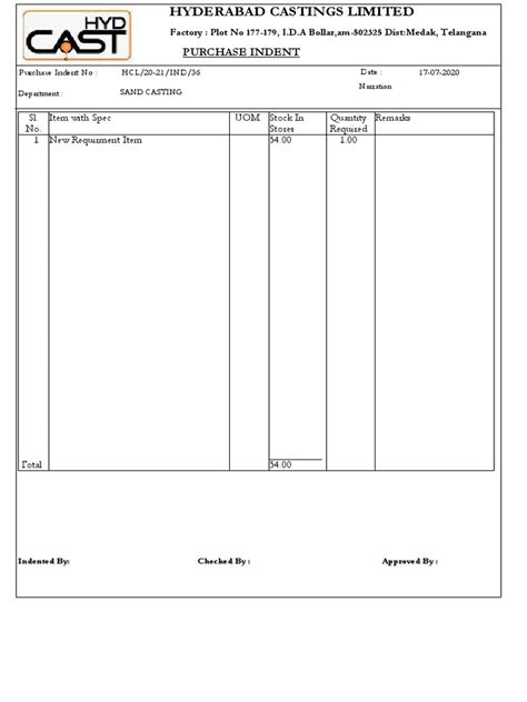 Purchase Indent Pdf