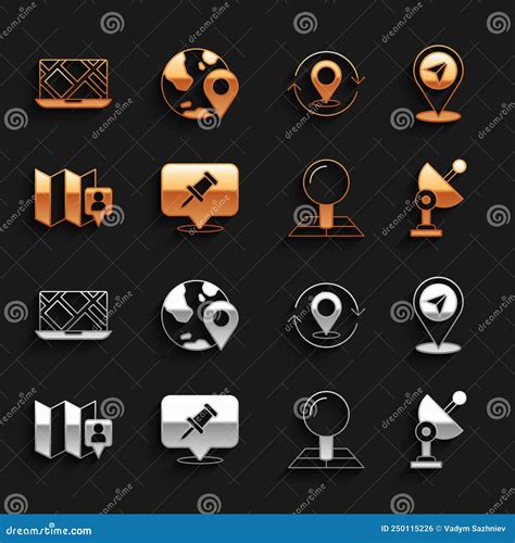 Set Push Pin Map Radar Folded Map With Location Marker City Navigation And Location The