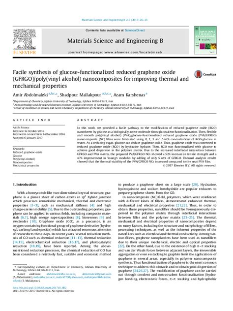 Pdf Facile Synthesis Of Glucose Functionalized Reduced Graphene Oxide Gfrgopolyvinyl