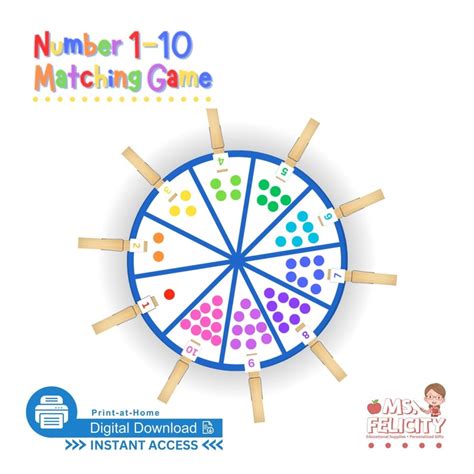 Numbers 1 10 Matching Game Instant Access Educational Printable Math Wheel Preschool