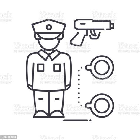 경찰관 직업 아이콘 선형 절연 일러스트레이션 얇은 선 벡터 웹 디자인 기호 흰색 배경에 편집 가능한 스트로크와 개요 개념 기호