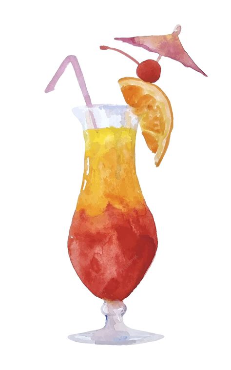 Акварель рисованной алкоголь коктейль секс на пляже элемент клипарта Премиум векторы