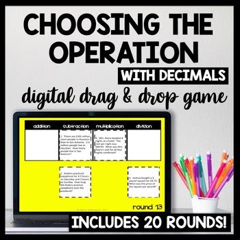 Choosing The Operation Word Problems Game DIGITAL Decimal Sorting Activity