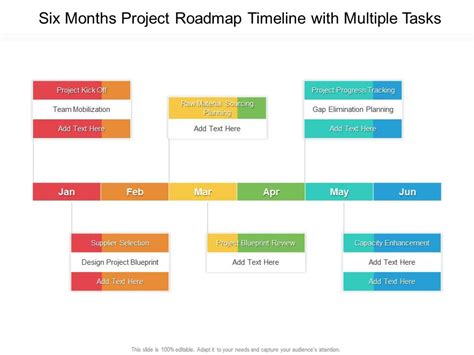 Six Months Project Roadmap Timeline With Multiple Tasks Presentation Graphics Presentation