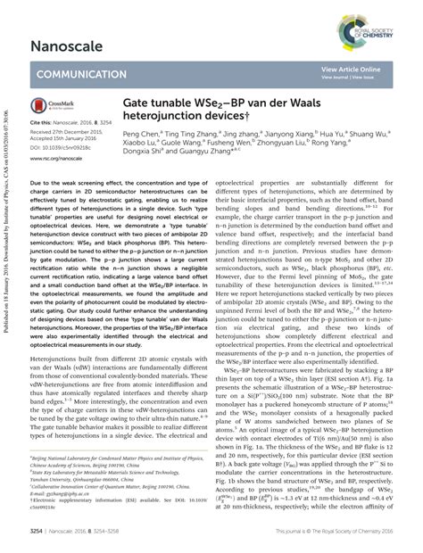 Pdf Gate Tunable Wse2 Bp Van Der Waals Heterojunction Devices