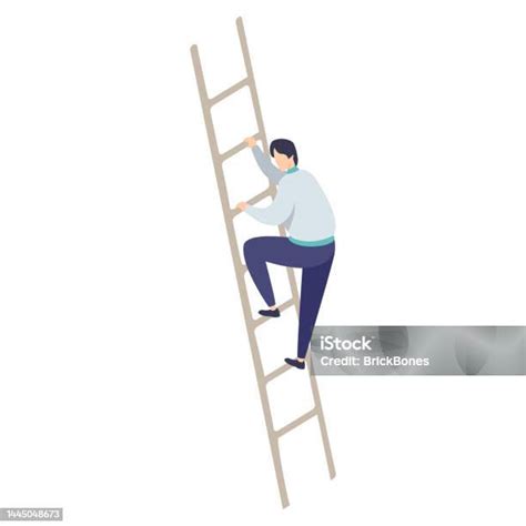 인쇄와 디자인을 위해 평평하고 아이소메트릭 스타일로 계단을 오르는 남자와 함께하는 개념 벡터 그림입니다 3차원 형태에 대한 스톡 벡터 아트 및 기타 이미지 Istock