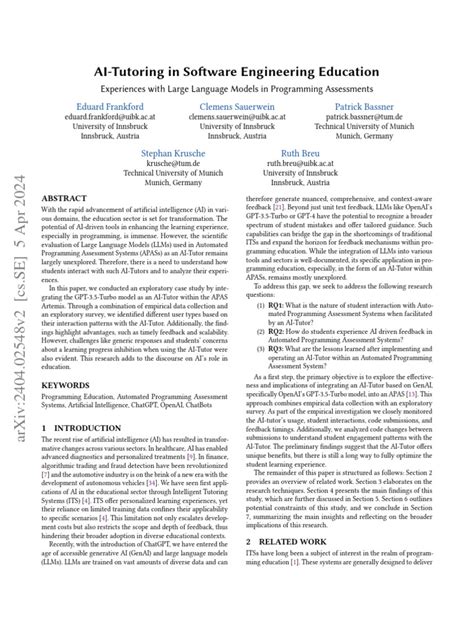 Ai Tutoring In Software Engineering Education Eduard Frankford Clemens Sauerwein Patrick