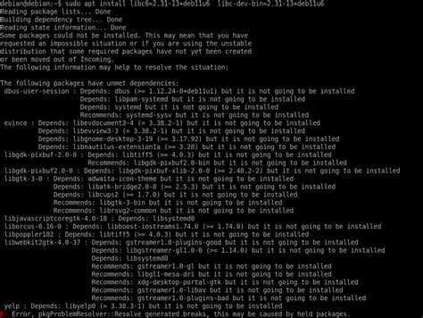 package libc6 dev depends libc6 2 31 13 deb11u6 but 2 36 9 is