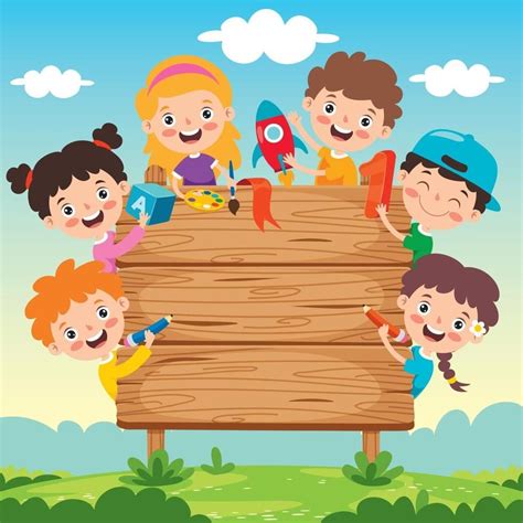 Niños Felices De La Escuela De Dibujos Animados Lindo