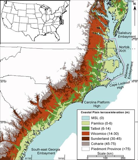 Map Of The South East Us Atlantic Coastal Plain And Continental Shelf