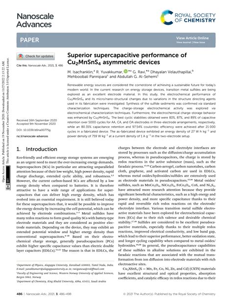 Pdf Superior Supercapacitive Performances Of Cu2mnsns4 Asymmetric Device