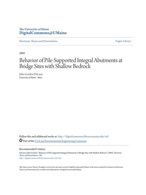 Behavior Of Pile Supported Integral Abutments At Bridge Sites With Shallow Bedrock Pdf Deep