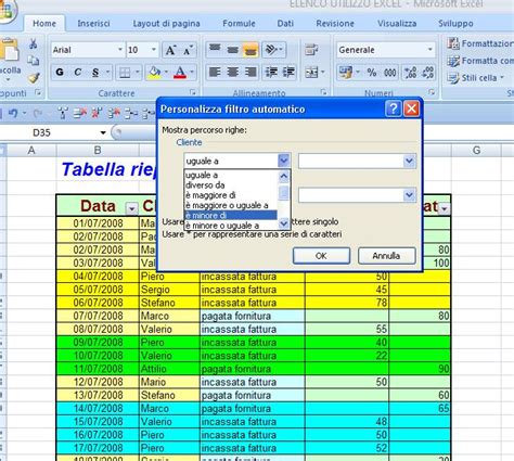 Se nella colonna ci sono dei numeri il filtro può contenere condizioni riferite ai numeri