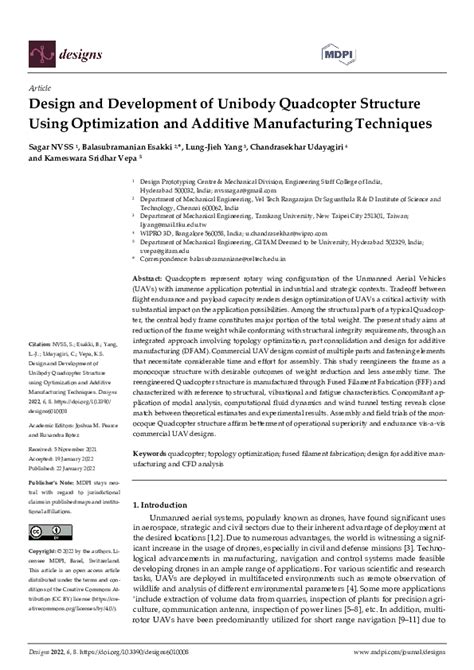 Pdf Design And Development Of Unibody Quadcopter Structure Using Optimization And Additive