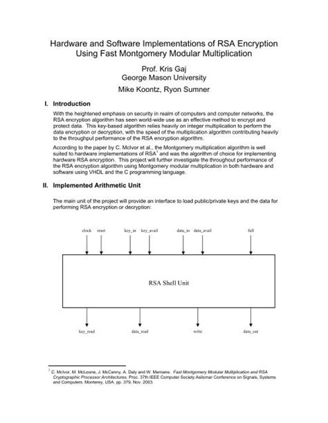 Fast Montgomery Modular Multiplication And George Mason