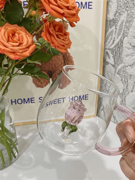 알맹마켓 핑크 투명 위시 로즈 입체 유리 글라스잔 위시버킷