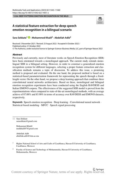 A Statistical Feature Extraction For Deep Speech Emotion Recognition In