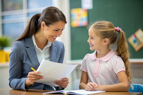 A Teacher Helping One Of Her Homework In Classroom At School Premium