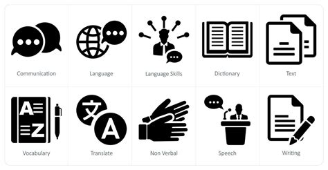 A Set Of 10 Language Icons As Communication Language Language Skills