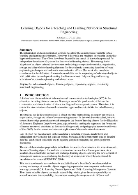 Pdf Learning Objects For A Teaching And Learning Network In