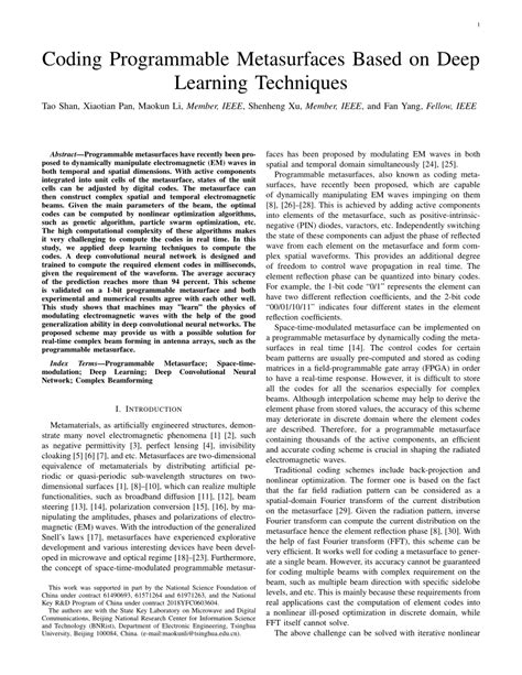Pdf Coding Programmable Metasurfaces Based On Deep Learning Techniques