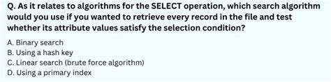 As It Relates To Algorithms For The Select Operation Which Search