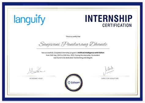 Sanjivani Dhande On Linkedin Coincent Internship2022 Artificialintelligence