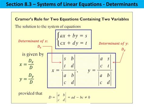 Ppt Section 8 3 Systems Of Linear Equations Determinants