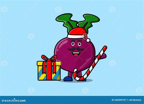 Cartoon Beetroot Santa Clause Bringing Candy Cane Stock Vector Illustration Of Merry