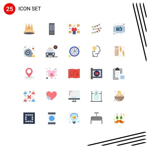 Mobile Interface Flat Color Set Of 25 Pictograms Of Birthday Celebrations Tv Lights Consumer