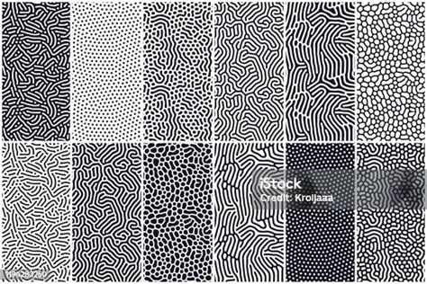 둥근 라인 드립과 유기 원활한 패턴의 집합입니다 확산 반응 배경 생물학적 모양의 선형 설계 자연 세포 미로 산호의 구조 추상 벡터 그림입니다 박테리아에 대한 스톡 벡터 아트