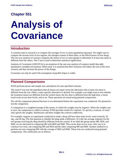 Pdf Analysis Of Covariance · Pdf Fileanalysis Of Covariance Ancova Is An Extension Of The