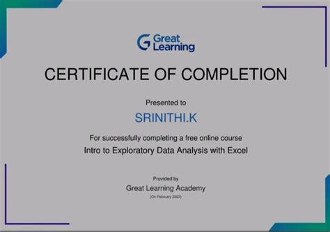 Srinithi K On Linkedin Dataanalysis Excelskills Greatlearning Certificationcomplete