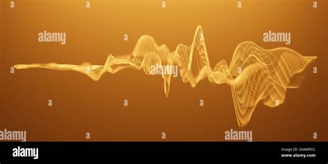 Wireframe Waveform Structure Or Abstract Visualization Of Audio Sound Waves Against Orange