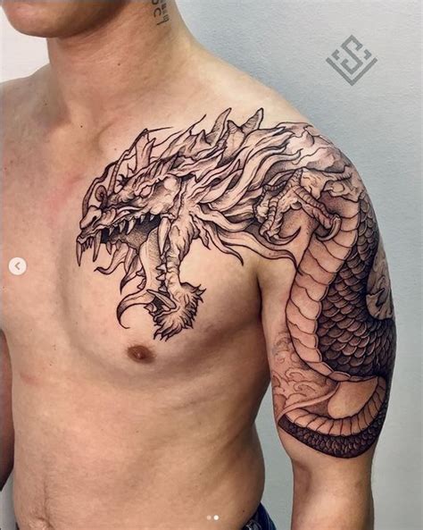 Dragon Tattoo On Chest And Shoulder Chest To Shoulder Tattoo Men