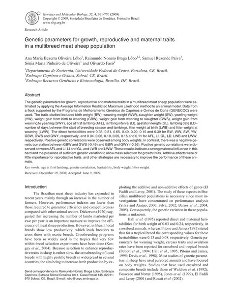 Pdf Genetic Parameters For Growth Reproductive And Maternal Traits In A Multibreed Meat Sheep