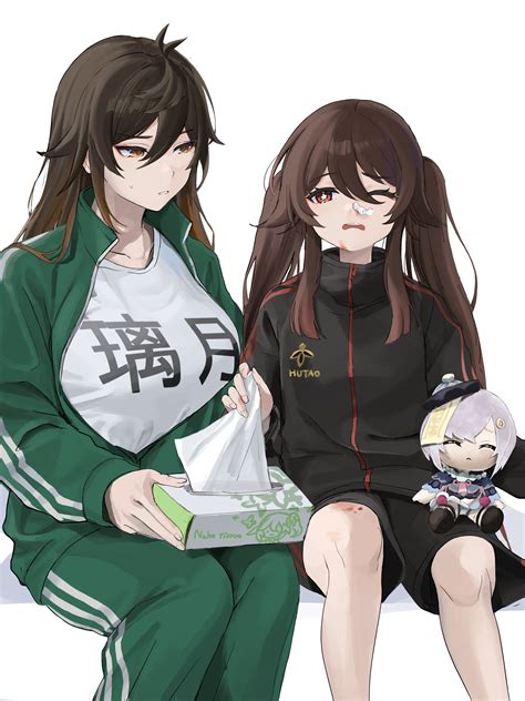 Hu Tao Zhongli And Qiqi Genshin Impact Drawn By Nipio Danbooru