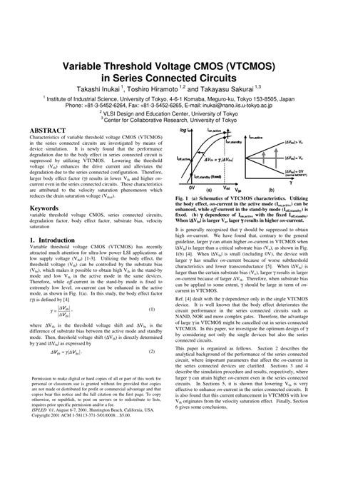 Pdf Variable Threshold Cmos Vtcmos In Series Connected Circuits