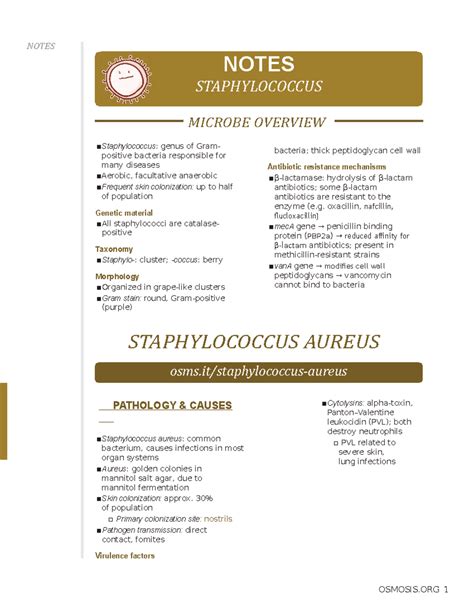 Staphylococcus Tugas Osmosis 1 Notes Staphylococcus Osms Staphylococcus Aureus Notes