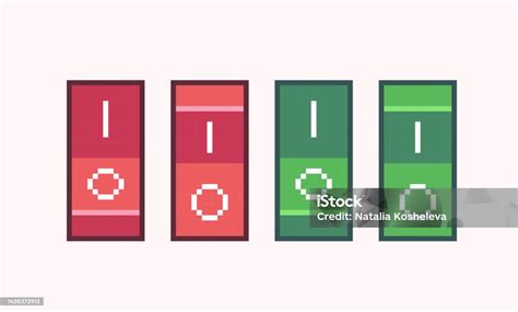 버튼 픽셀 아트 세트를 켜고 끕니다 종료 슬라이더 컬렉션 빨간색 및 녹색 인터페이스 스위처 8 비트 스프라이트 스위치에 대한 스톡 벡터 아트 및 기타 이미지 Istock