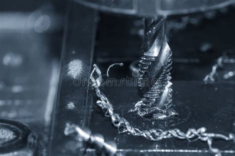 Closeup Scene Of Machine Tapping Process On CNC Machine Stock Photo Image Of Engineering