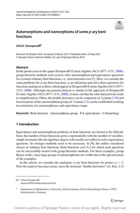 Automorphisms And Isomorphisms Of Some P Ary Bent Functions Request Pdf