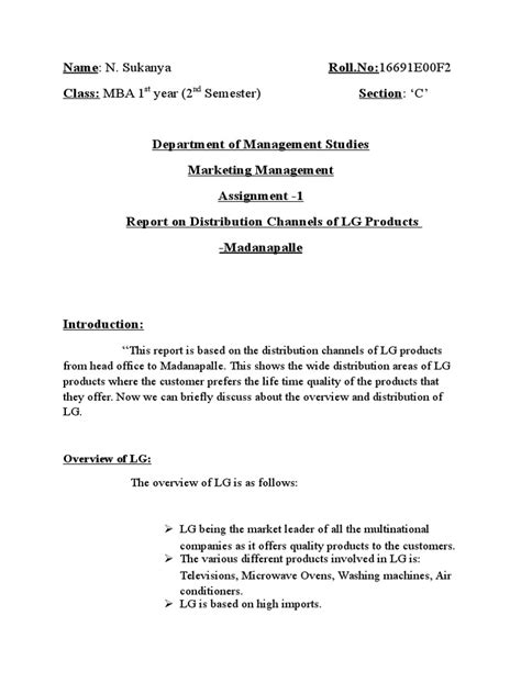 Model Mba Assignment Format Distribution Business Marketing