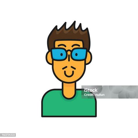만화 일러스트 남자 캐릭터 착용 안경 과 녹색 셔츠 아바타 프로필 아이콘 남성에 대한 스톡 벡터 아트 및 기타 이미지 남성