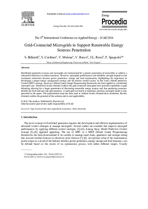 Pdf Grid Connected Microgrids To Support Renewable Energy Sources Penetration