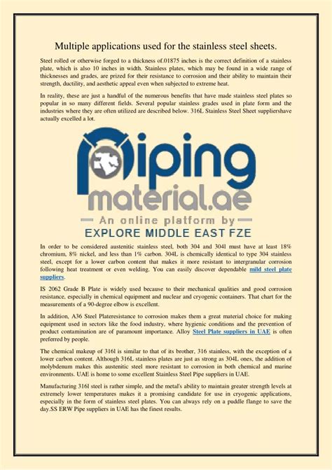 Ppt Multiple Applications Used For The Stainless Steel Sheets