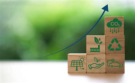 Co2 감소 재활용 Co2 감소를 위한 녹색 공장 아이콘 기후 변화로 인한 지구 온난화를 제한하기 위한 탄소 발자국 및 탄소 배출권 바이오 순환 녹색 경제 개념 Carbon
