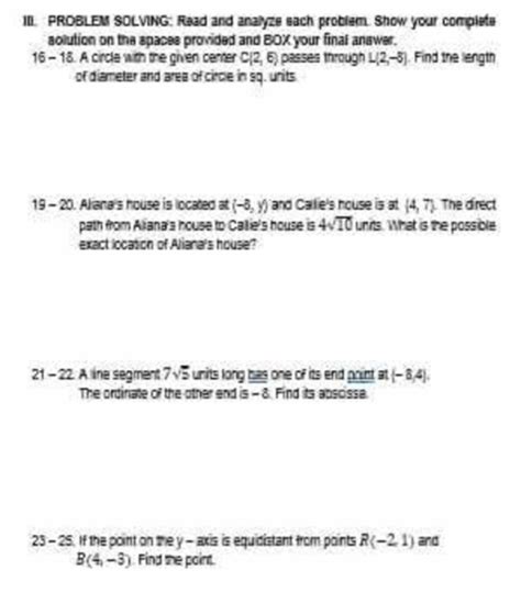 Angeom Quiz 1 Problem Solving In Analytic Geometry Studocu